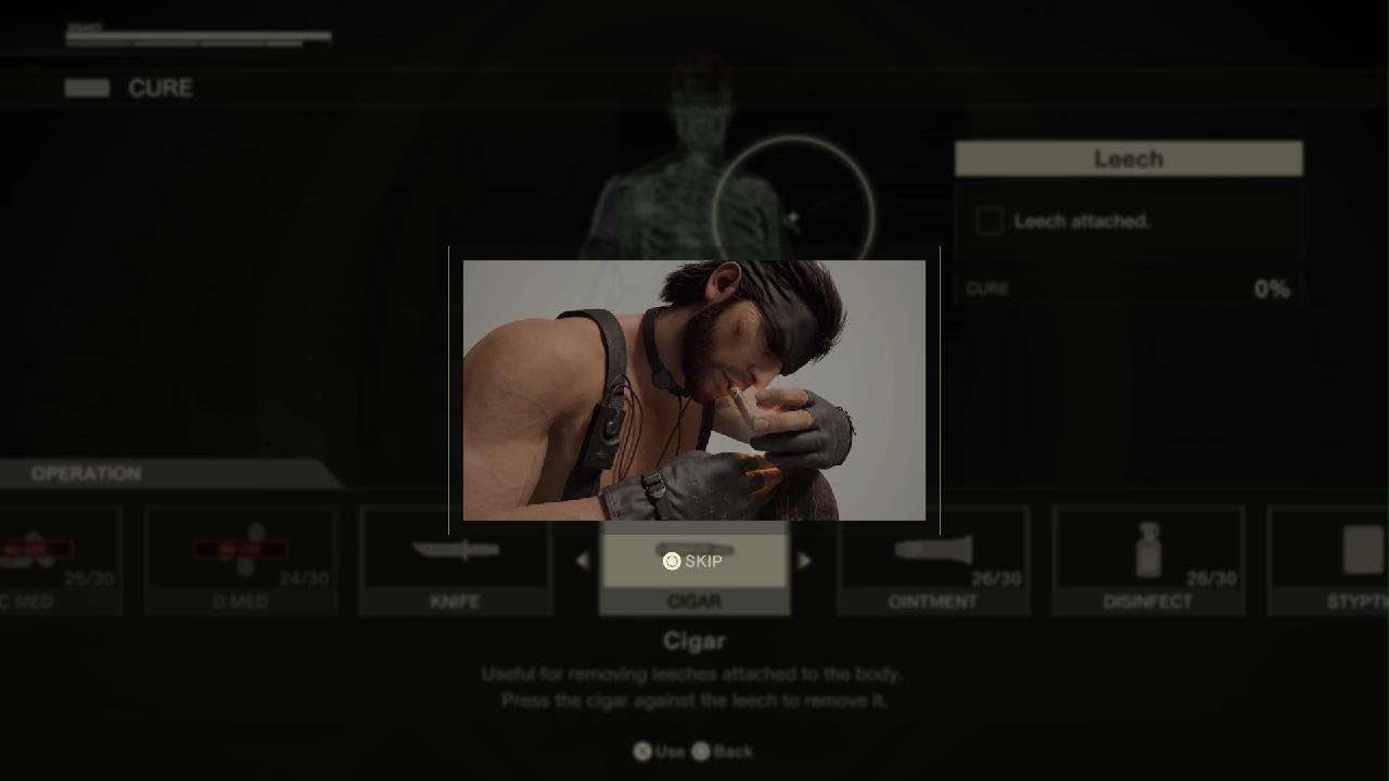 METAL GEAR SOLID Δ: SNAKE EATER using a cigar on leeches - YouTube