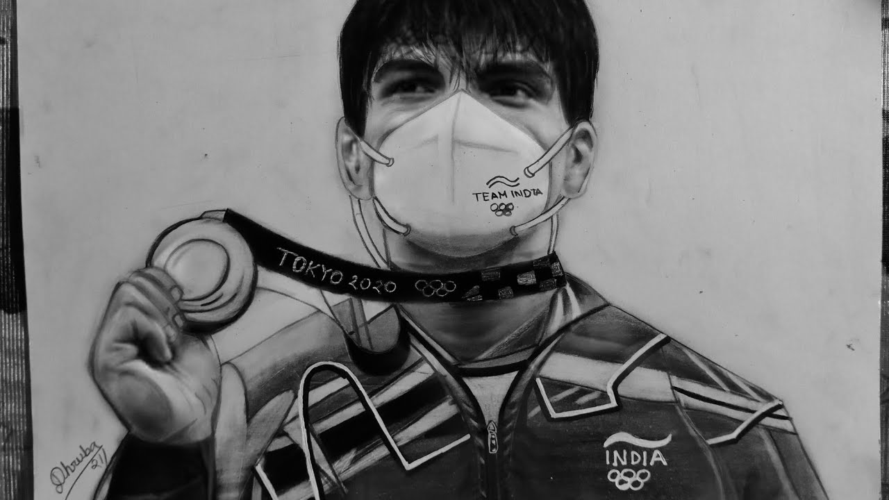 Neeraj Chopra win Gold medal 🥇Drawing // @Olympics //step by step ...