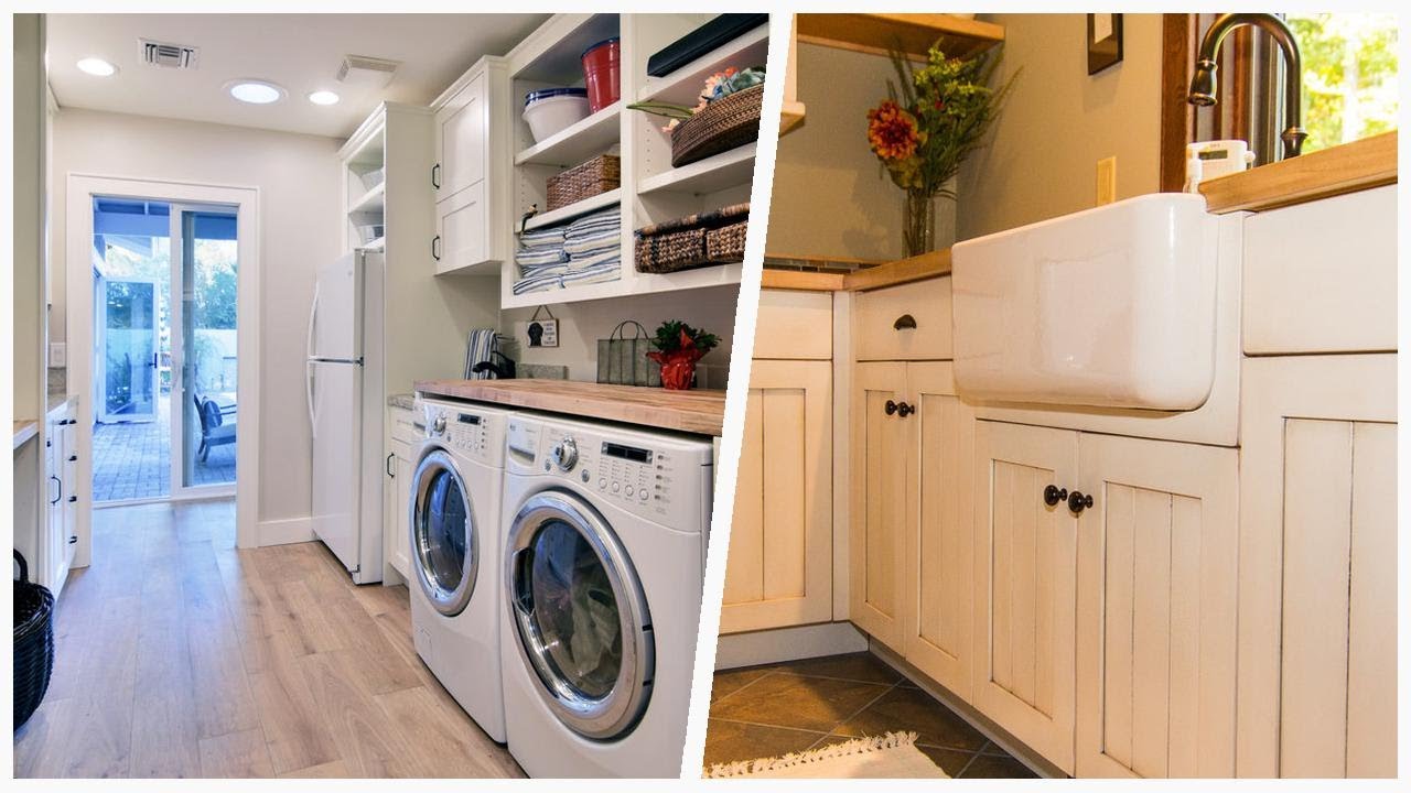 75 Beautiful Laundry Room With Wood Countertops And Beige Walls Design ...