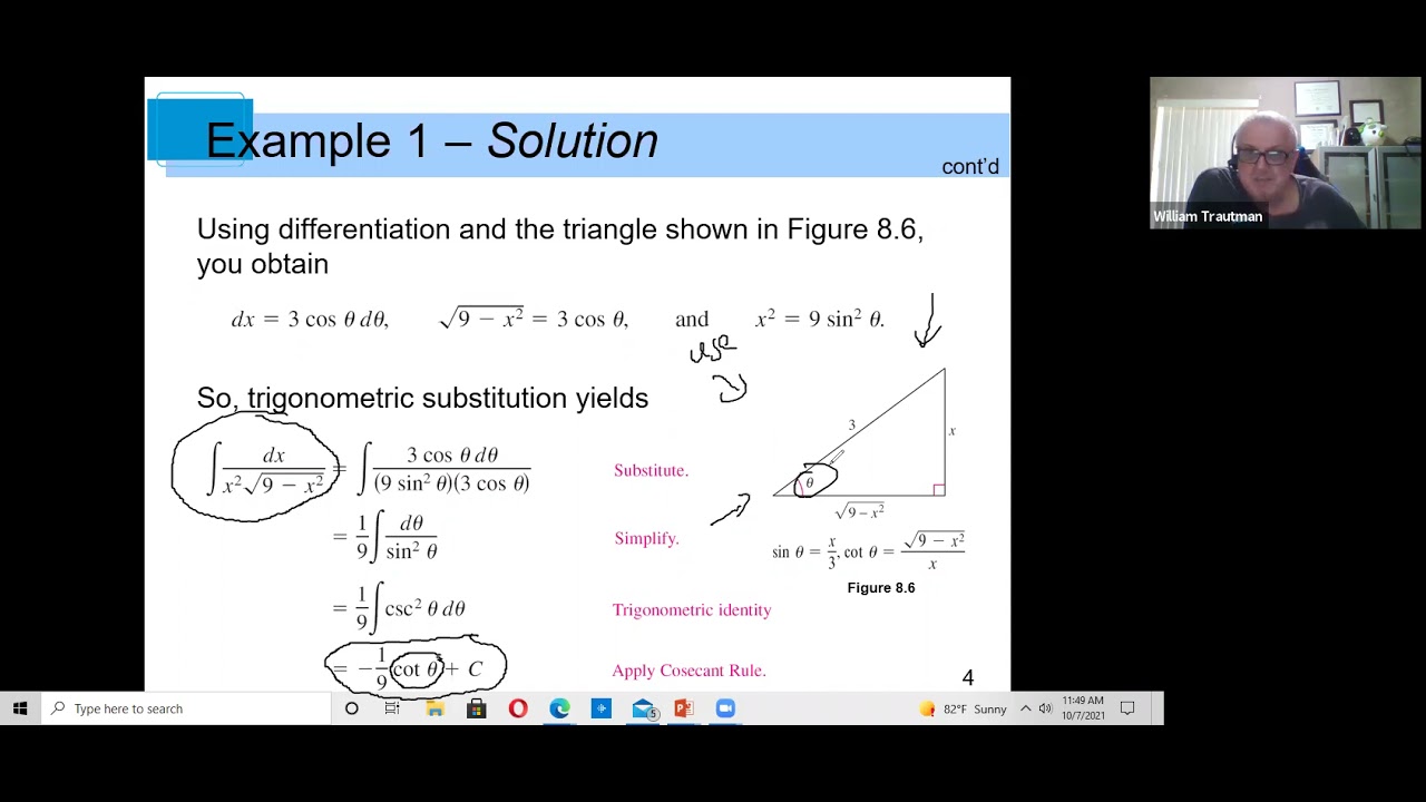 Cal 2 section 8.4 Trig Substitution - YouTube