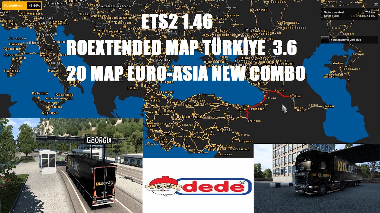 ETS2 1.46 ROEXTENDED MAP 3.6 20 MAP NEW COMBO ERZİNCAN-TBİLİSİ - YouTube