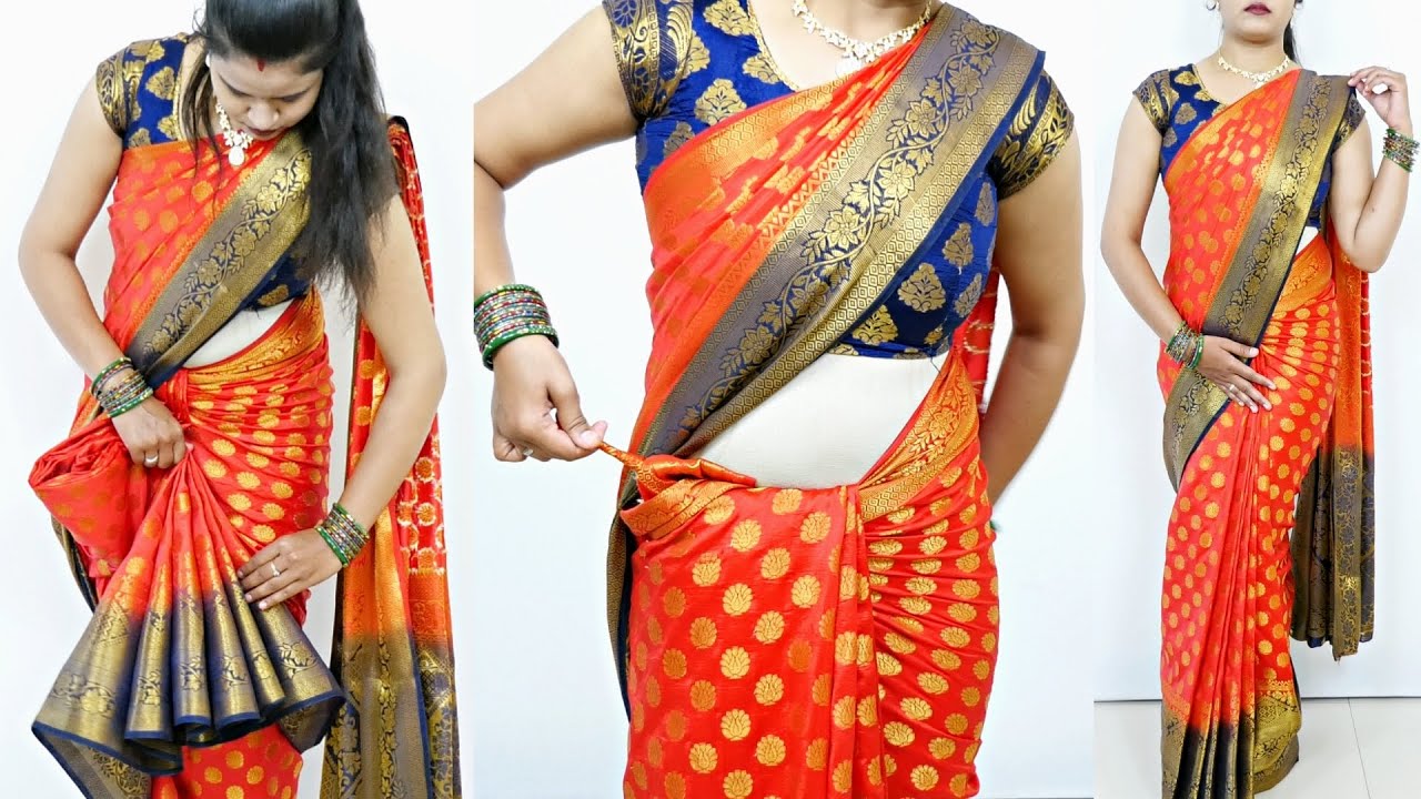 Perfect pleats silk saree draping | step by step silk saree draping ...
