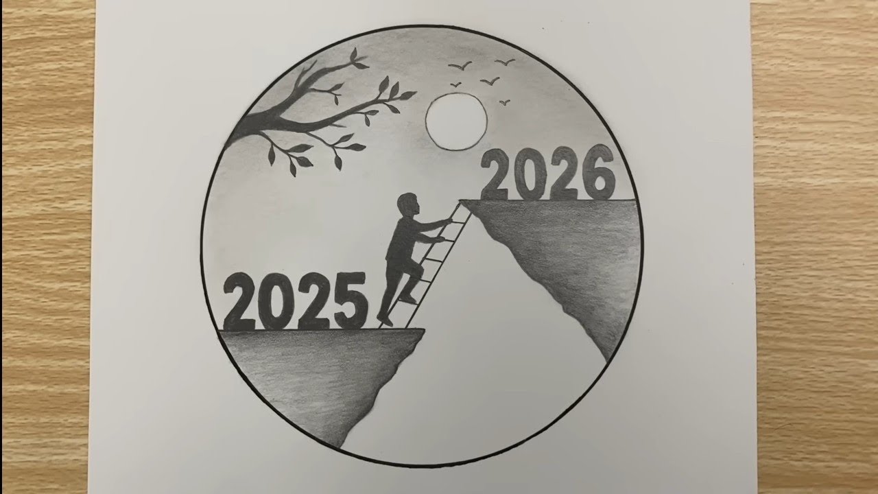 2025 to 2026 Journey Drawing | Happy new year drawing 2026 | 2026 ...