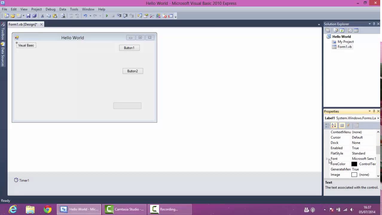 Microsoft Visual Basic 2010 - Hello World Tutorial #1 - YouTube