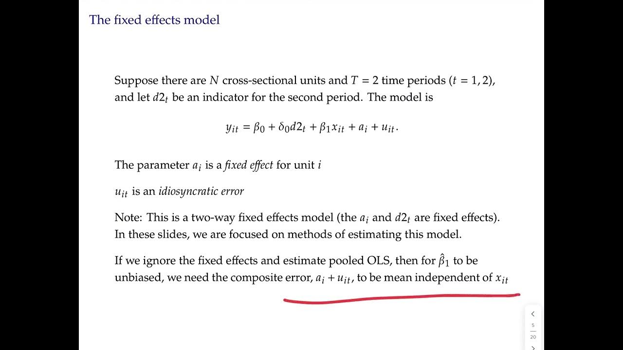 Econometrics topic 9 video 1: Fixed effects model and first differences estimator - YouTube
