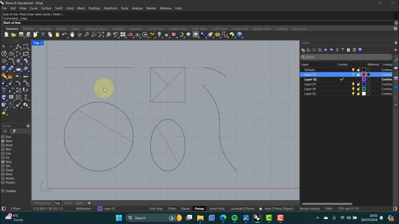 RHINO 8 - BASICS 2 - OBJECT SNAPS - YouTube