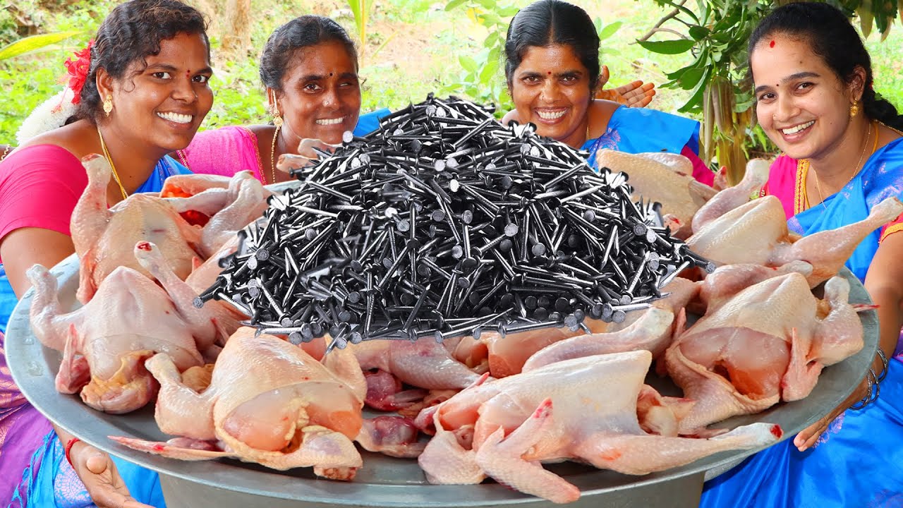 📌steel Nails Fried Chicken🍗 Crispy Fried Chicken Traditional Chicken Fry Cooking In Village