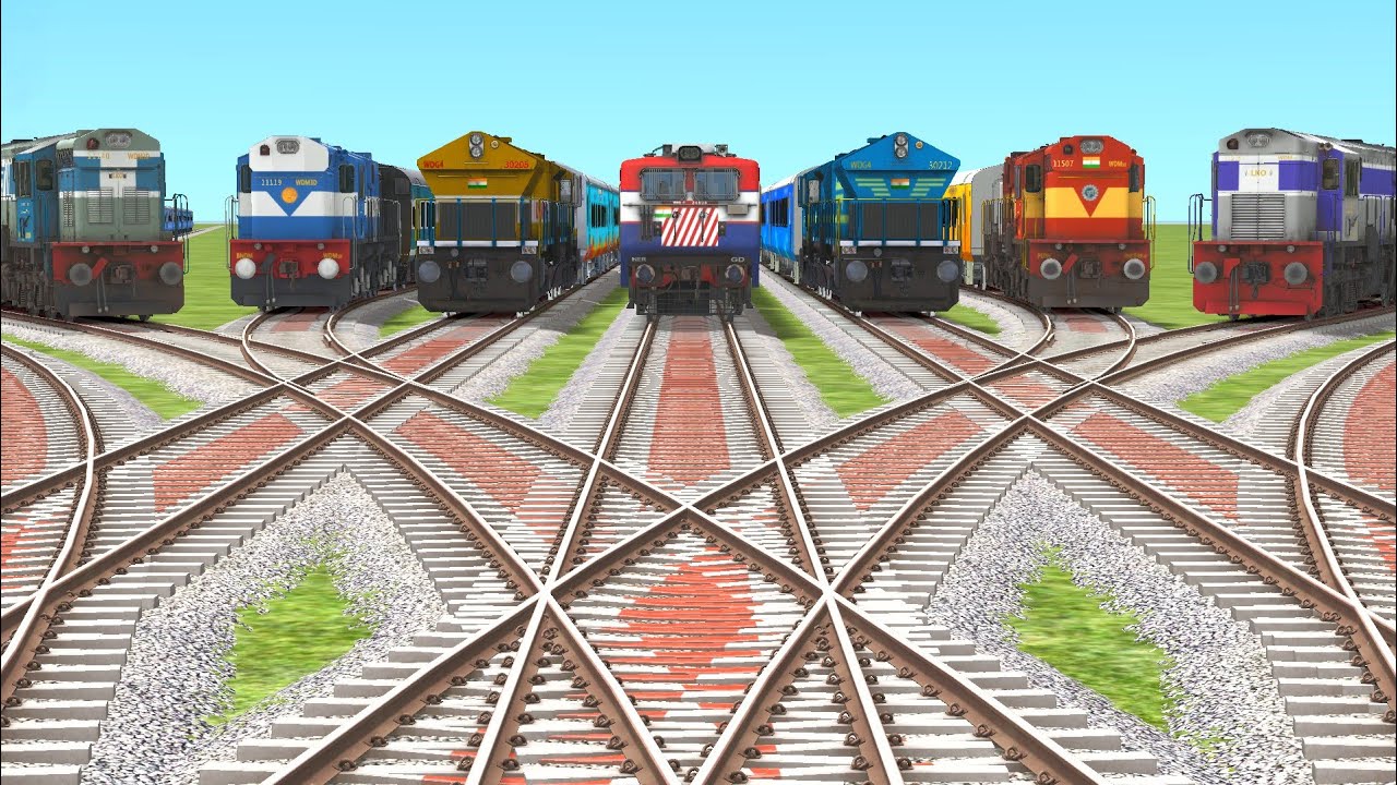 7 TRAIN CROSSING ON SQUARE CURVED RAILROAD | Diesel Train | Locomotive ...