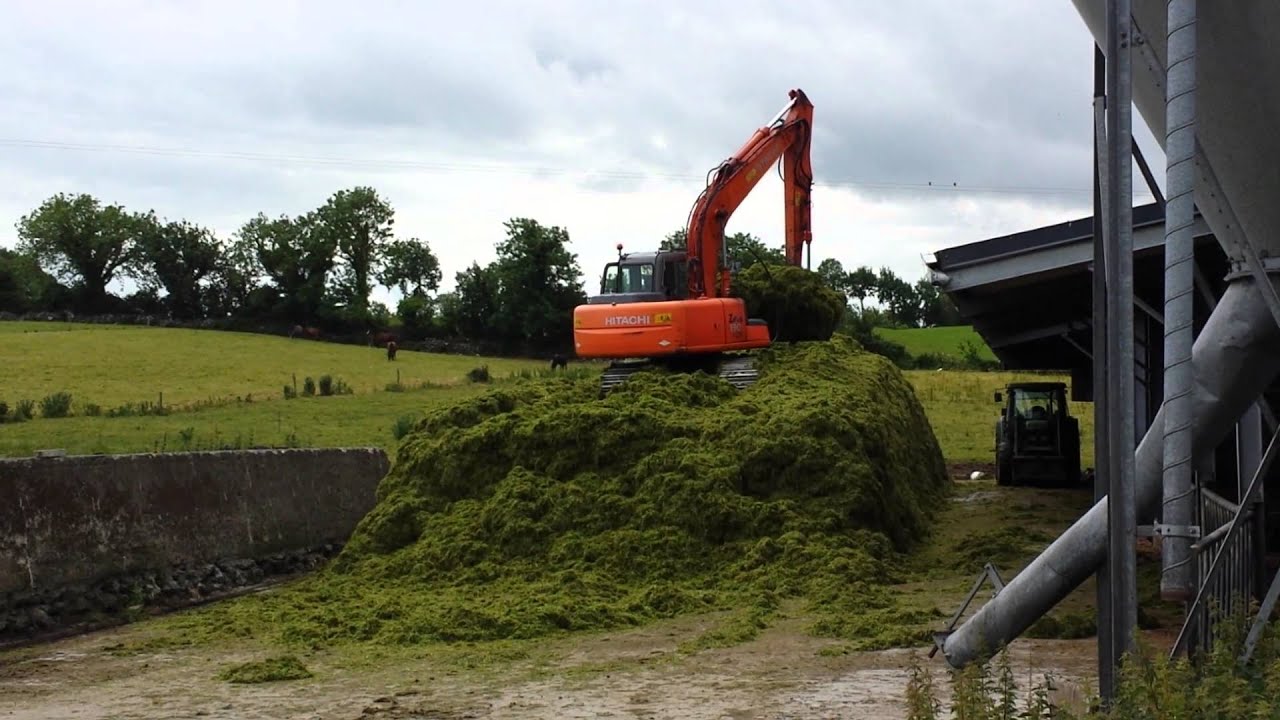 Putting up silage with an excavator. - YouTube