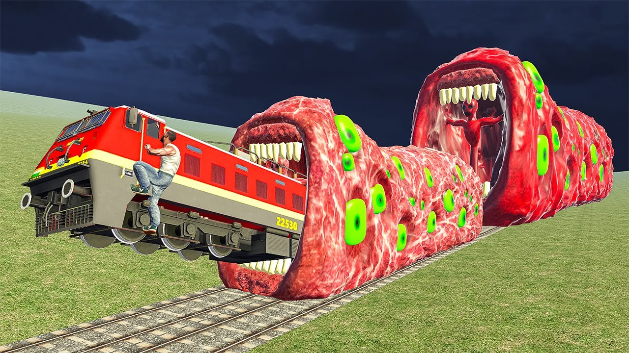 Franklin Escapes Giant Train Eater in Indian Bike Driving 3D - YouTube