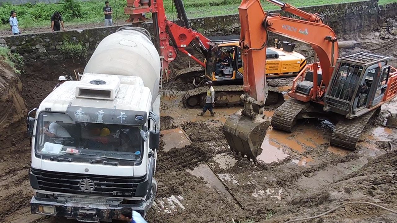 Stuck Concrete Mixer Truck Heavy Recovery - YouTube