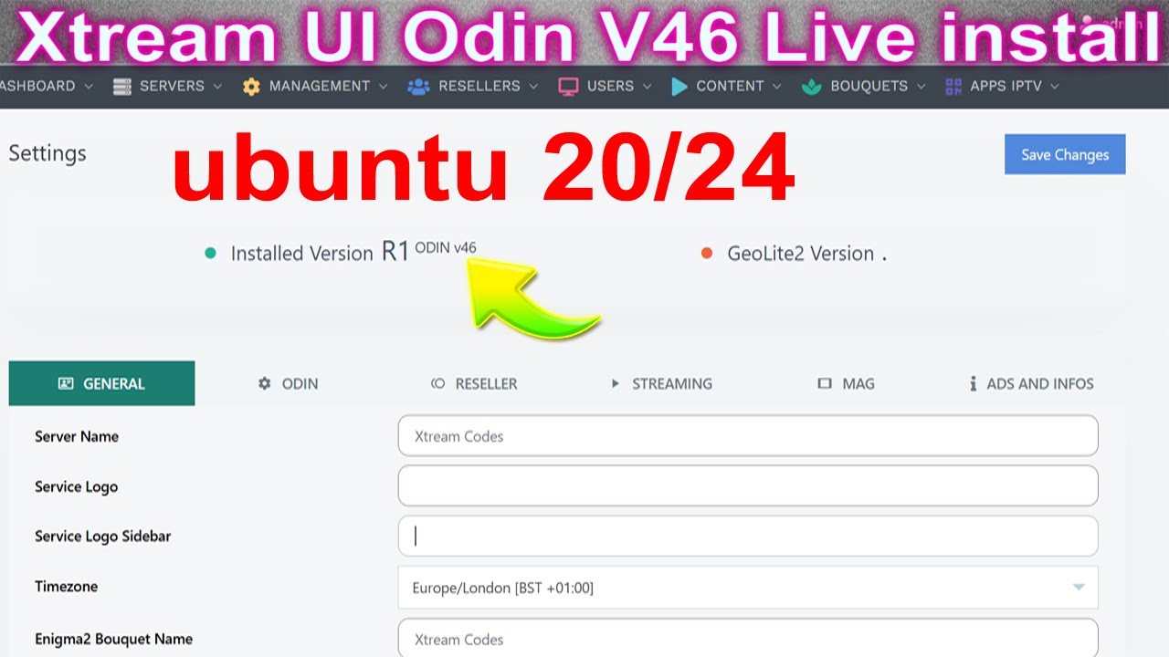 Xtream Odin V46 Live install in Ubuntu 20&24 And iptv App Rebuild in Engalish 2026 - YouTube