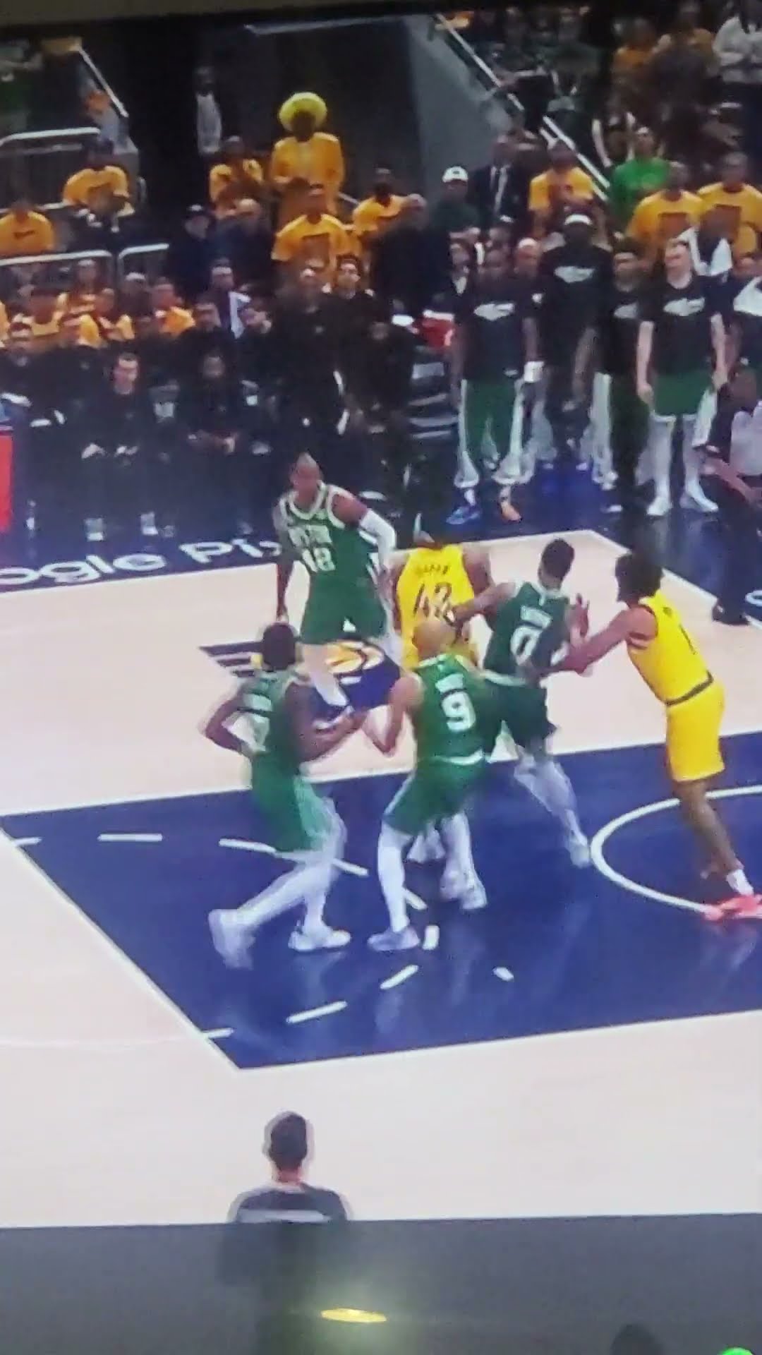 Pacers player does snow angels against Celtics! - YouTube