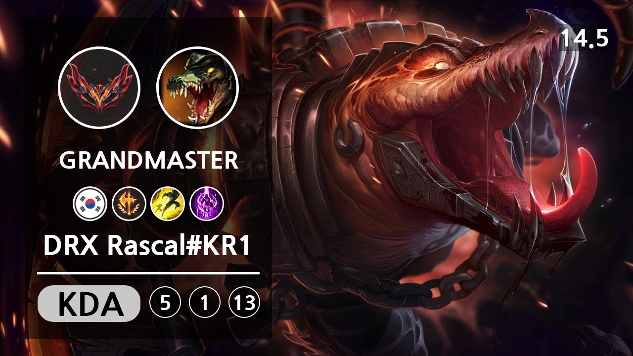롤 그랜드마스터 탑 레넥톤 " DRX Rascal#KR1 " | Patch 14.5 - YouTube