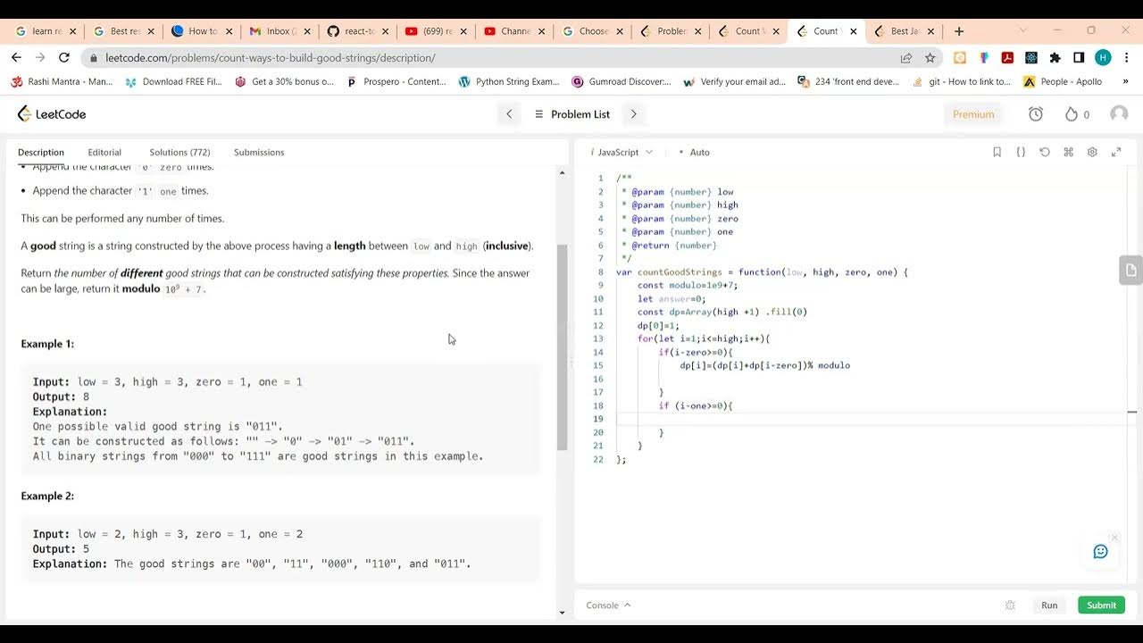 Leetcode solution in Javascript 2466. Count Ways To Build Good Strings - YouTube