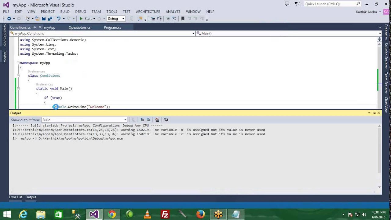 C Console Application Online Class Day 2 Basics Operators Conditions Youtube