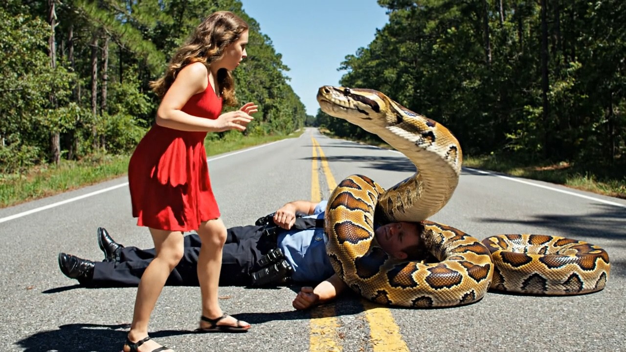 Police Officer Saved from Giant Reticulated Python in Dramatic Roadside ...