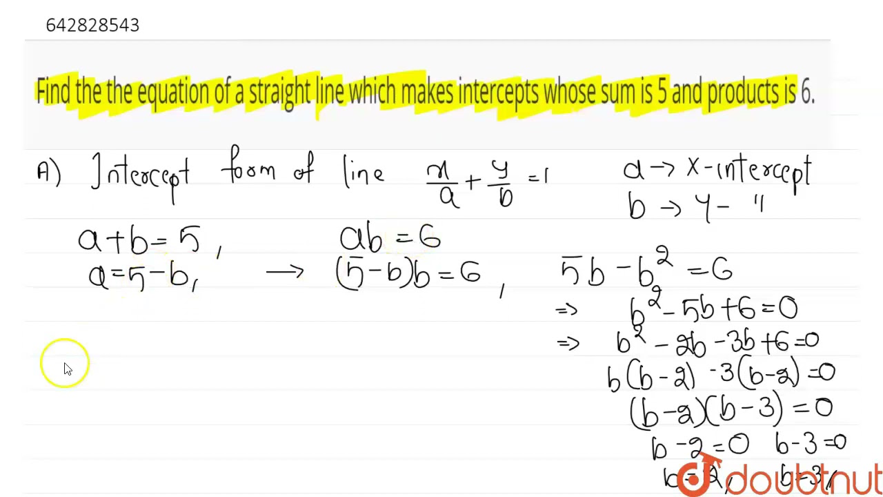 Find the the equation of a straight line which makes intercepts whose ...