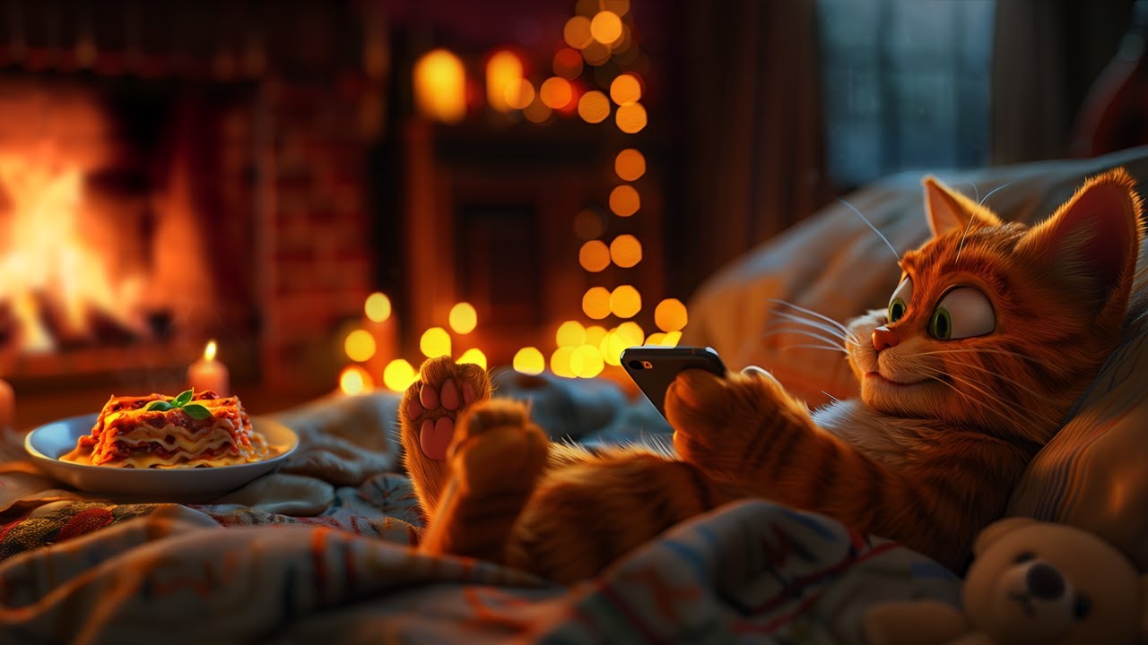 Garfield and Pooky 😻🔥 Purring Cat and Crackling Fireplace Ambience ...