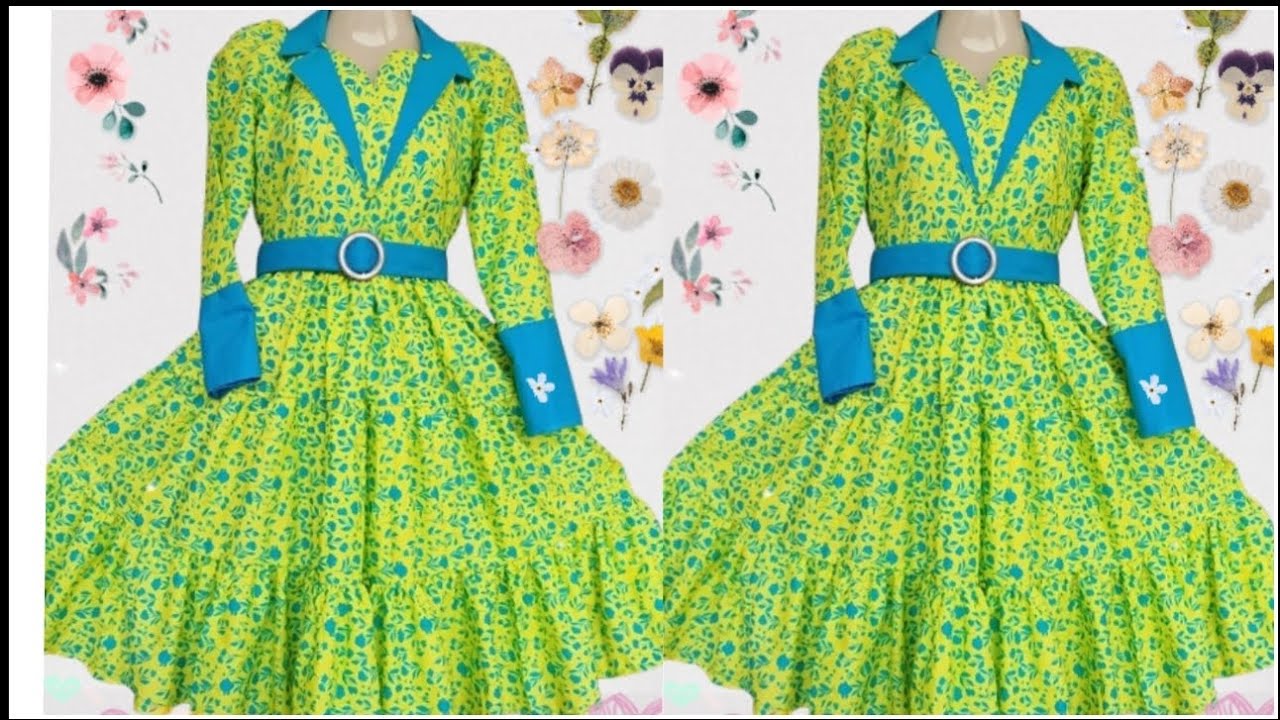 beautiful frock design/with coller neck /&frill gehra cutting and ...