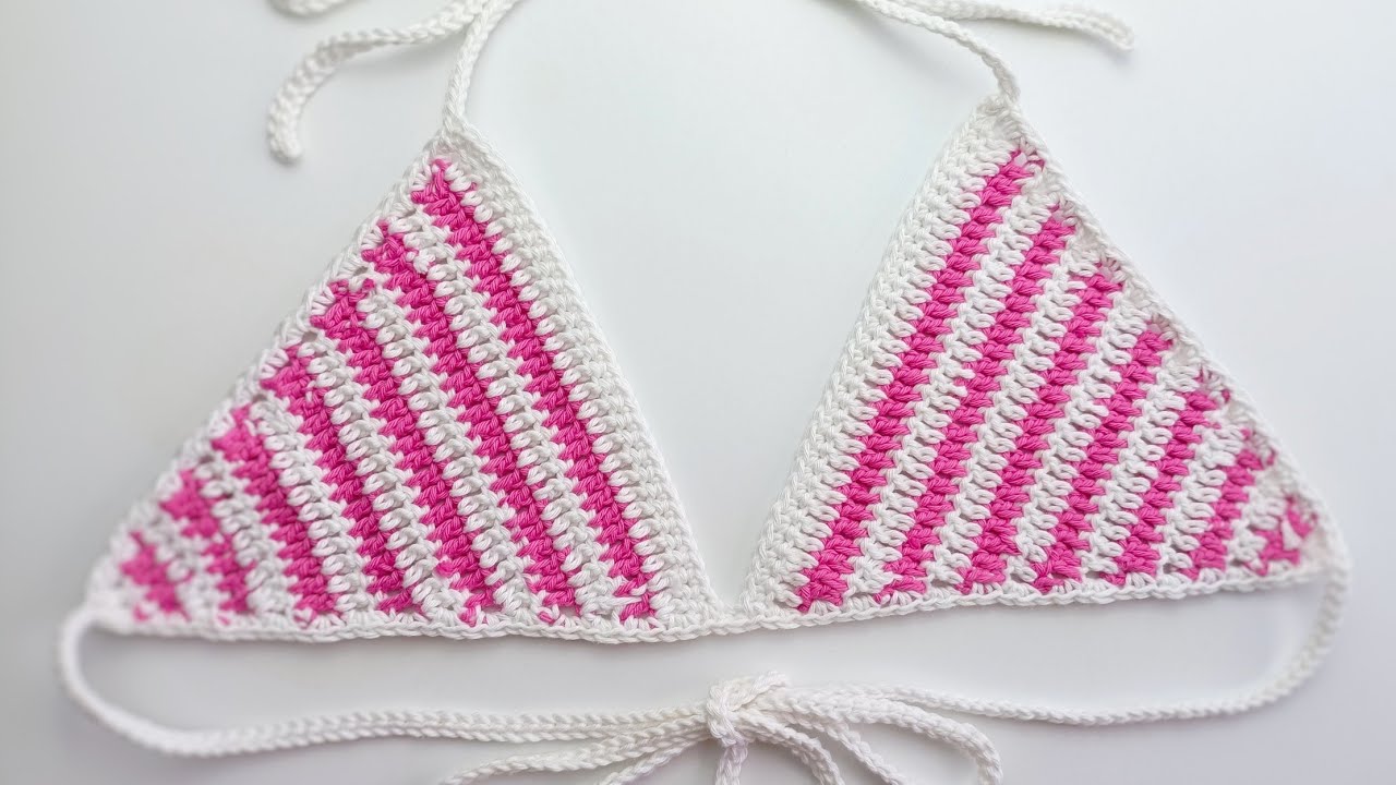 How to Crochet Easy Triangle Bikini Stripes - YouTube