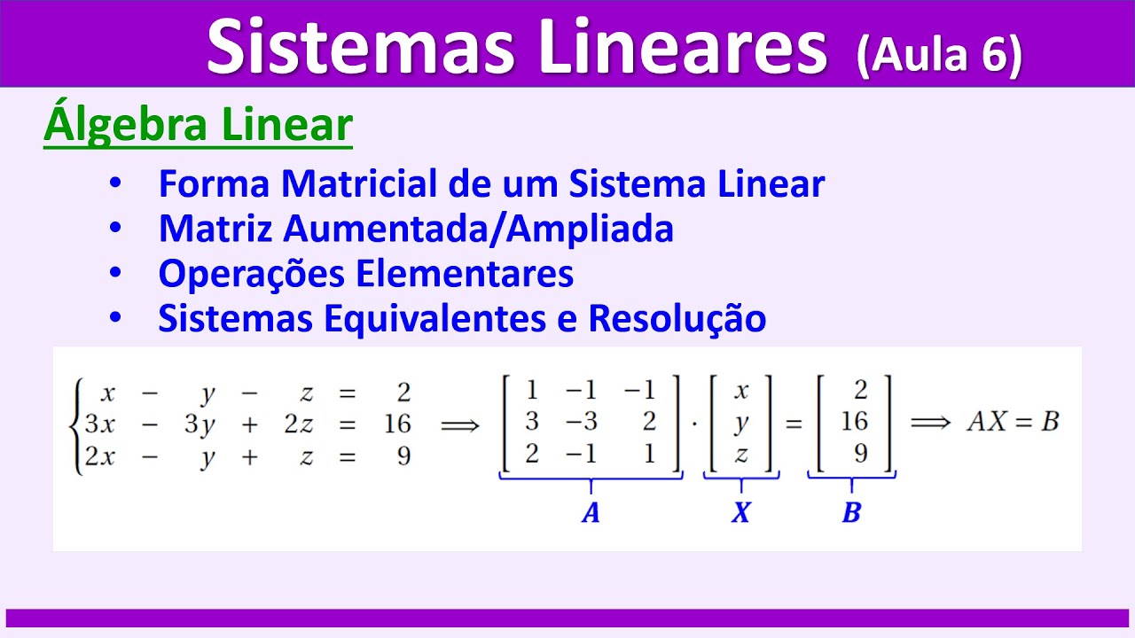 SISTEMAS LINEARES - AULA 6: Forma matricial. Matriz Aumentada ...