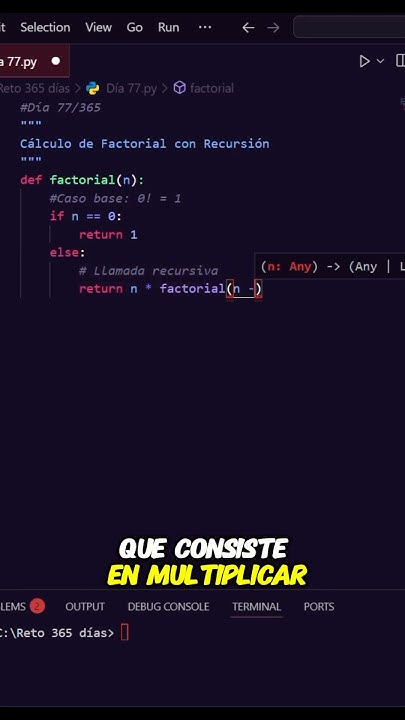 🐍Día 77 de 365 Hoy, cálculo de Factorial con Recursión en python - YouTube