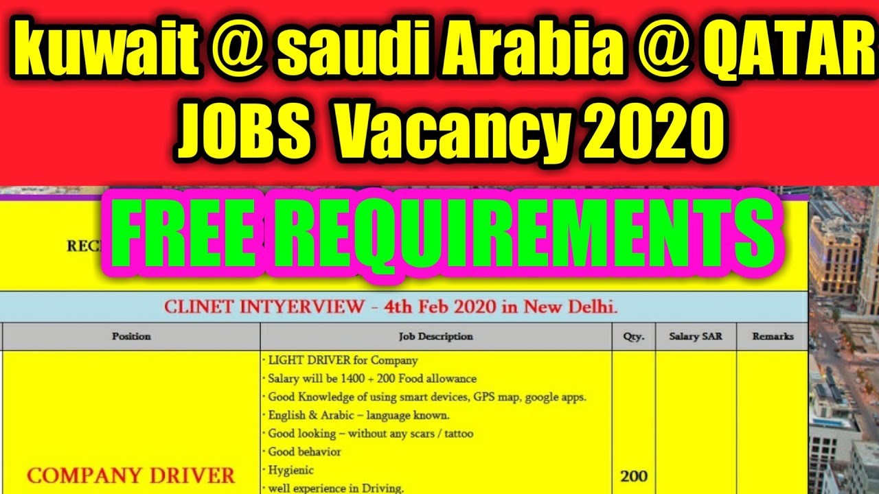 Kuwait saudi arabia Qatar jobs vacancy 2020|| gulf jobs vacancy 2020 ...