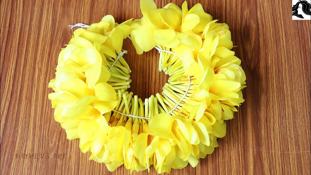 yellow flower garland making in easy way | how to string flower garland ...