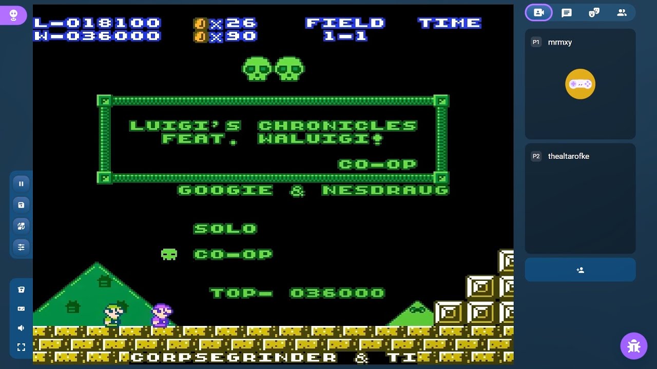 Luigi's Chronicles feat. Waluigi (NES) 2-Player Online Co-op via Jam.gg ...