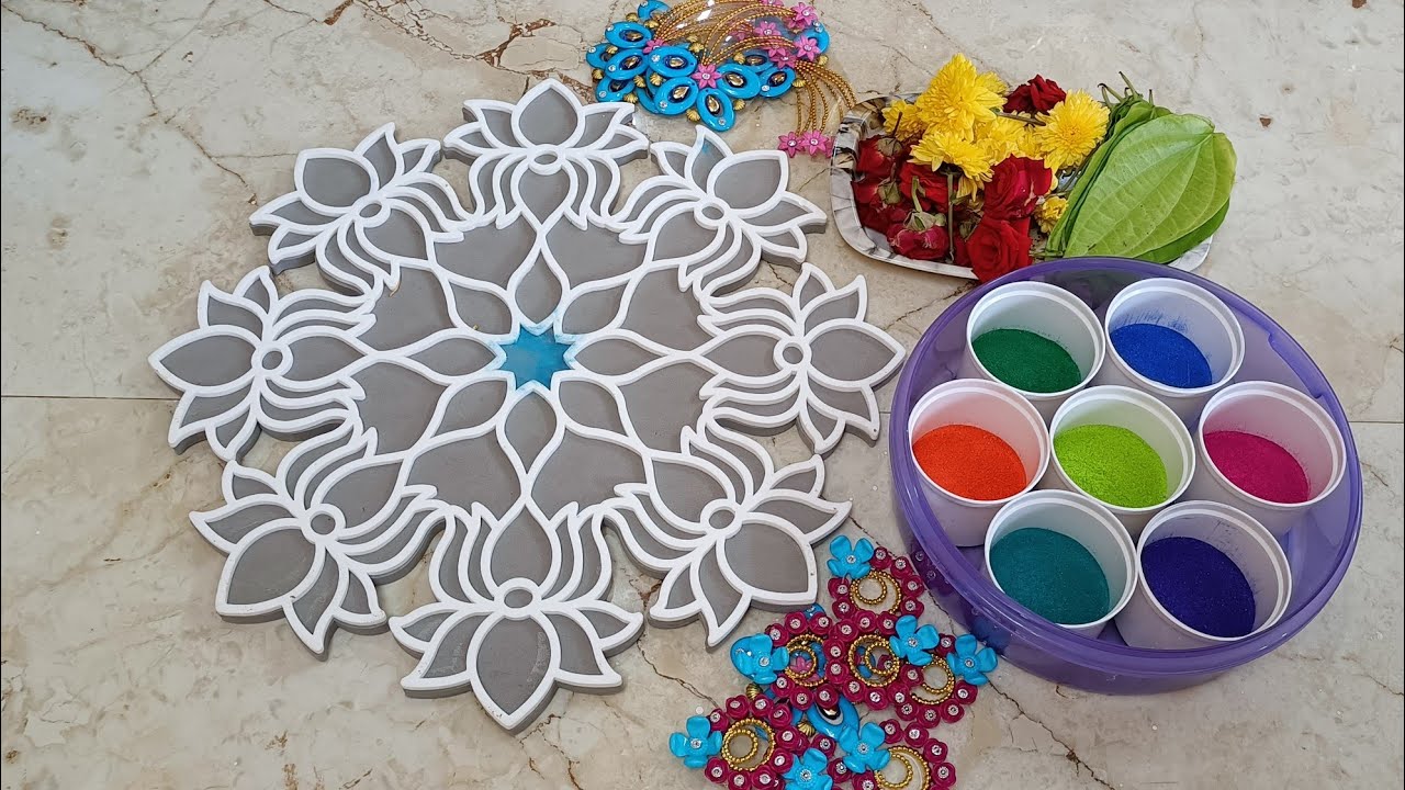 Ready Made Rangoli//Lotus Rangoli//Battleaf Decoration//Kundan Rangoli ...