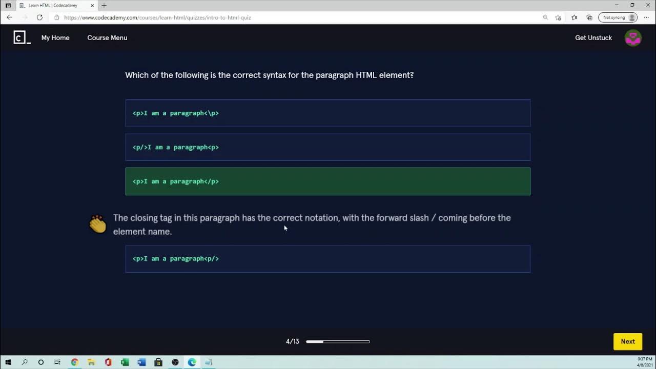 Codecademy Walkthrough - Learn HTML | Elements and Structure Quiz | Tutorial # 2 - YouTube