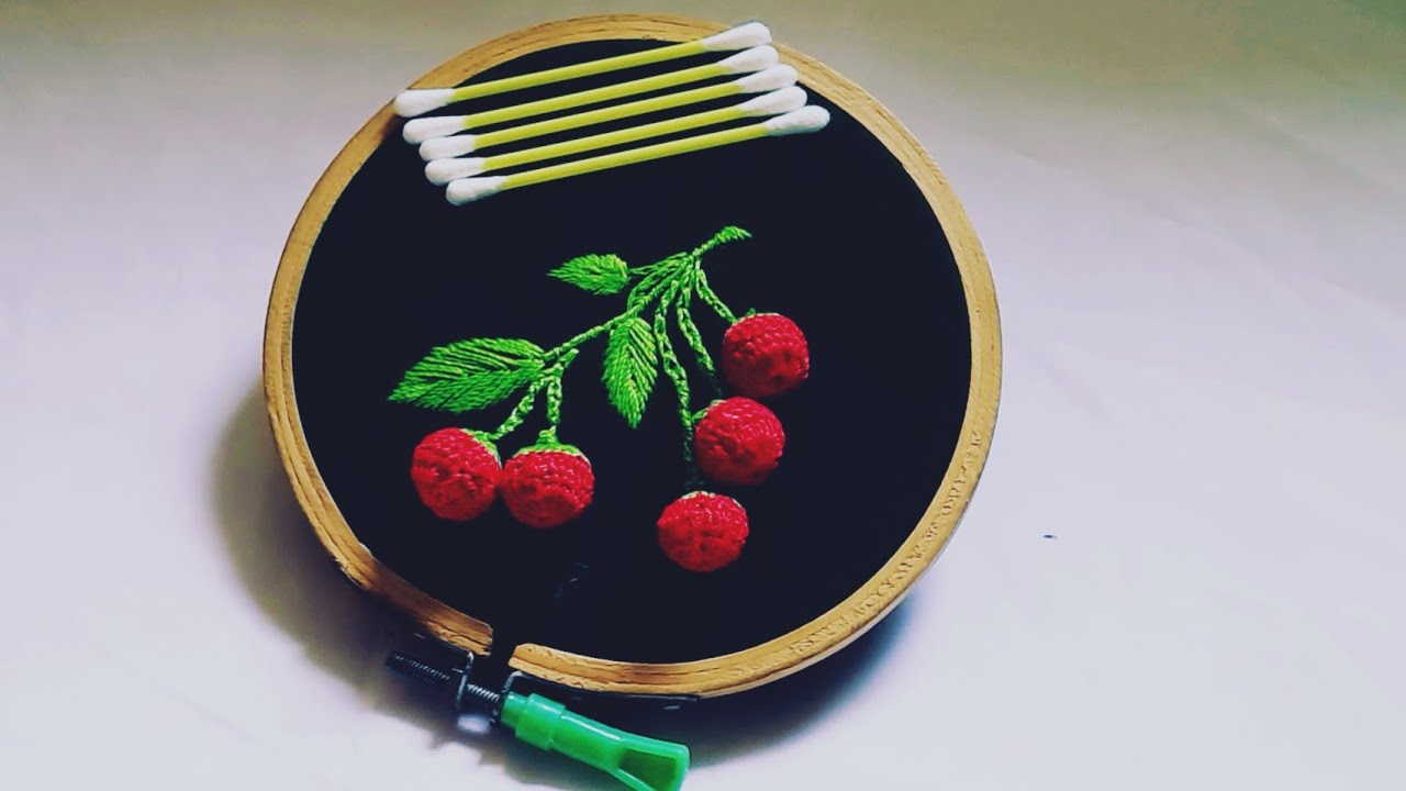 Hand embroidery. 3D Raspberry design with earbud. Latest hand ...