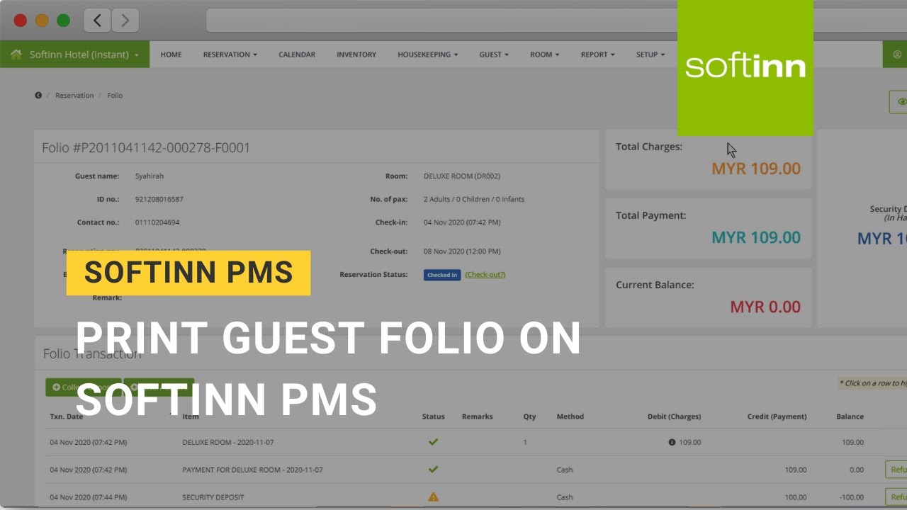 [OBSOLETE] Print Guest Folio in Softinn PMS (Hotel PMS) - YouTube