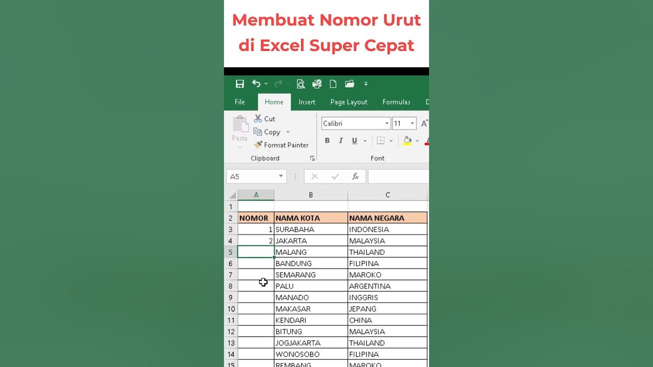 Cara Cepat MEMBUAT NOMOR URUT DI EXCEL - YouTube