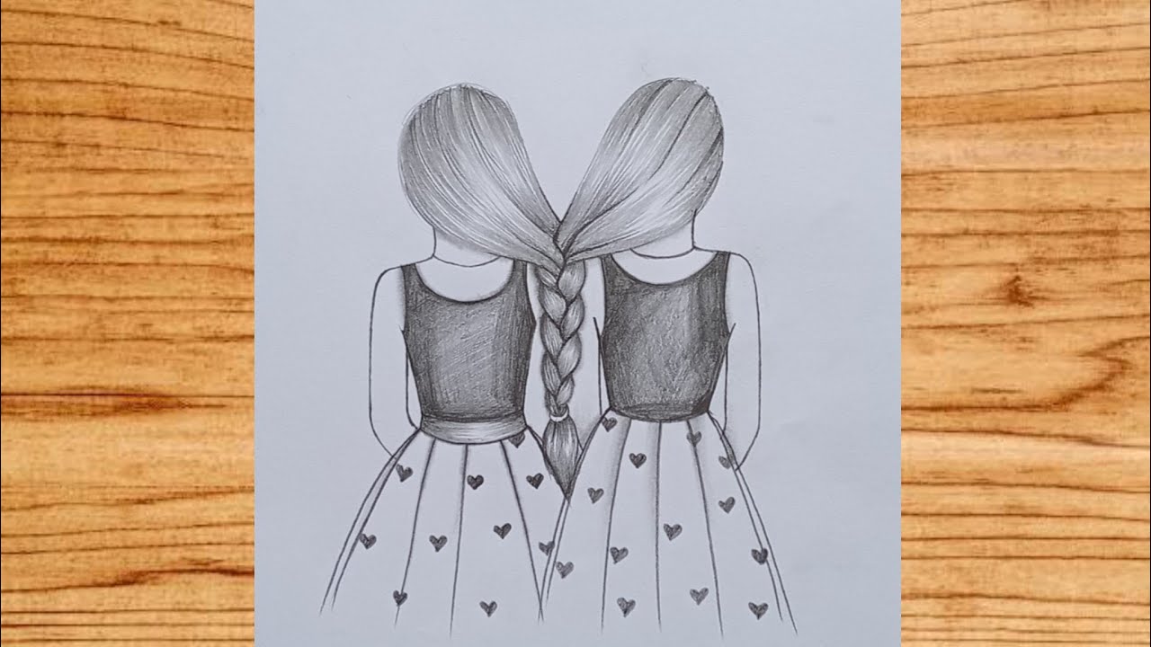 How to draw two girls best friend step by step|girls friendship drawing ...