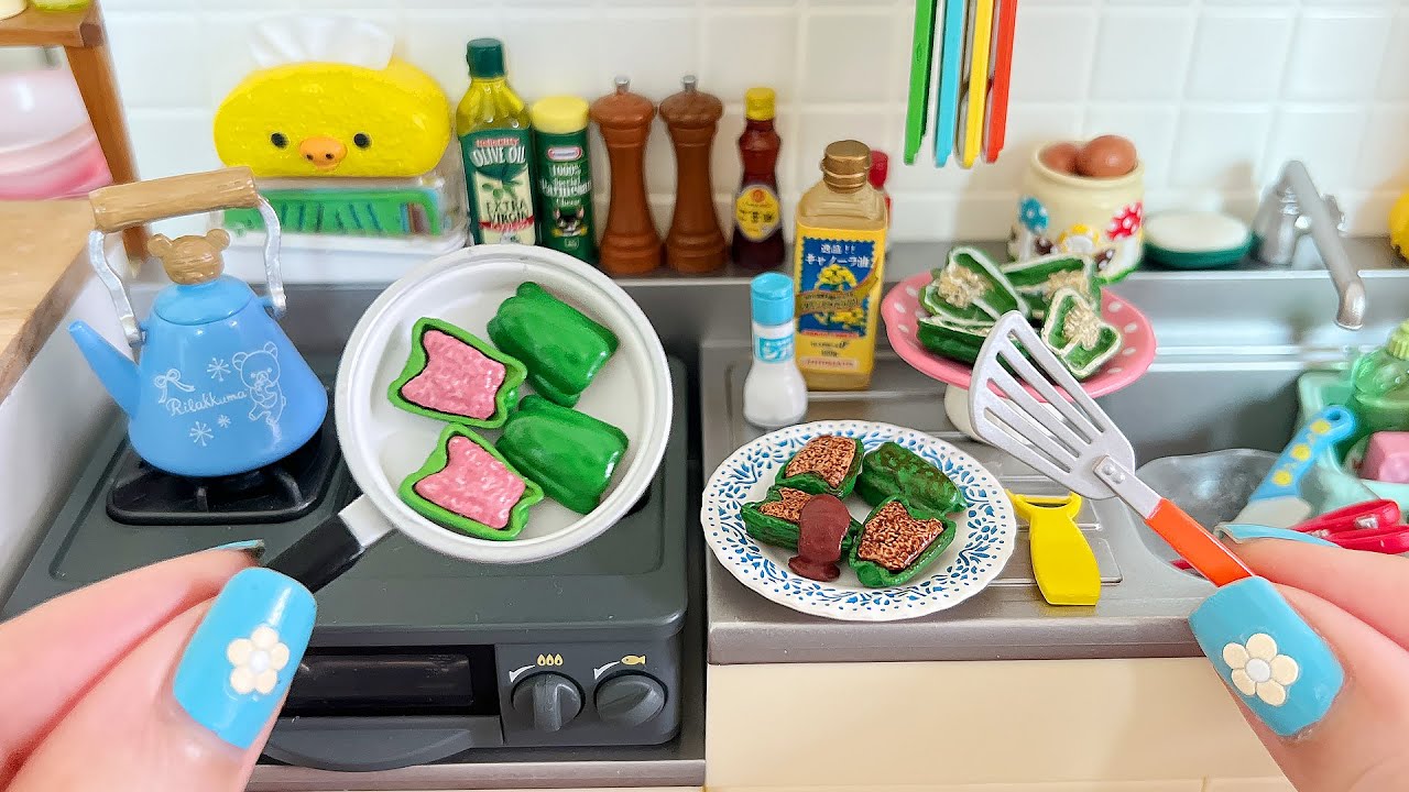 Re-Ment Mini kitchen set Cooking toys Tiny Pancake Hamburg Steak Shrimp ...