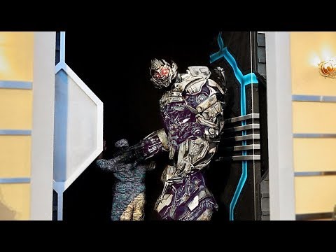 Scared kids run from Megatron Optimus Prime - angry Megatron