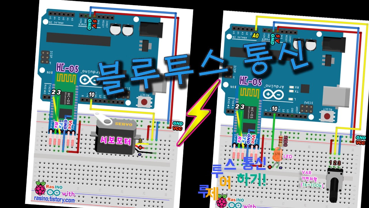 아두이노 완공13】 아두이노 2대 블루투스 통신 볼륨가변저항으로 서보모터 무선 제어하기 Bluetooth Control Of Servo Motor With Var