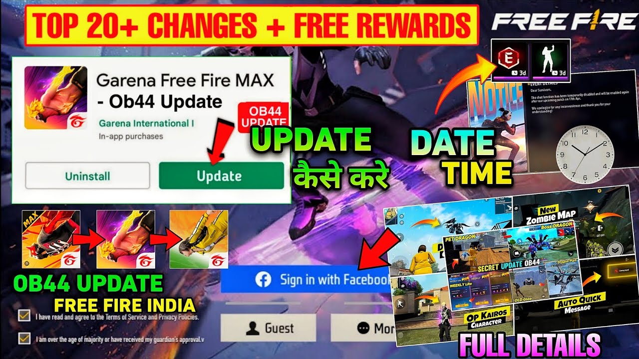 Date & Time 🔥 Ob44 New Update 🤯 Free Fire India | FF Max New Ob44 ...