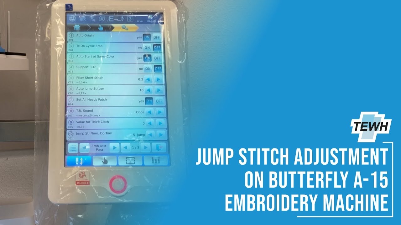 Jump Stitch Adjustment on Butterfly A-15 Embroidery Machine - YouTube