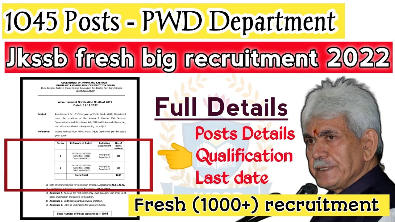Fresh 1045 PWD (Public work department) Posts | Jkssb Big Update ...