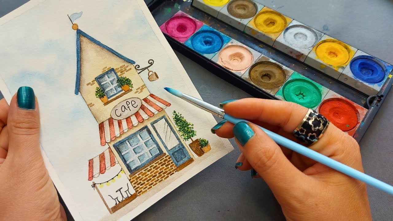 Learning how to paint a house with watercolors/painting an attractive ...