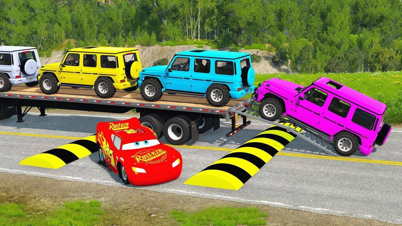 Flatbed Truck Mcqueen | Transportation with Truck - Porthole vs Car #68 ...