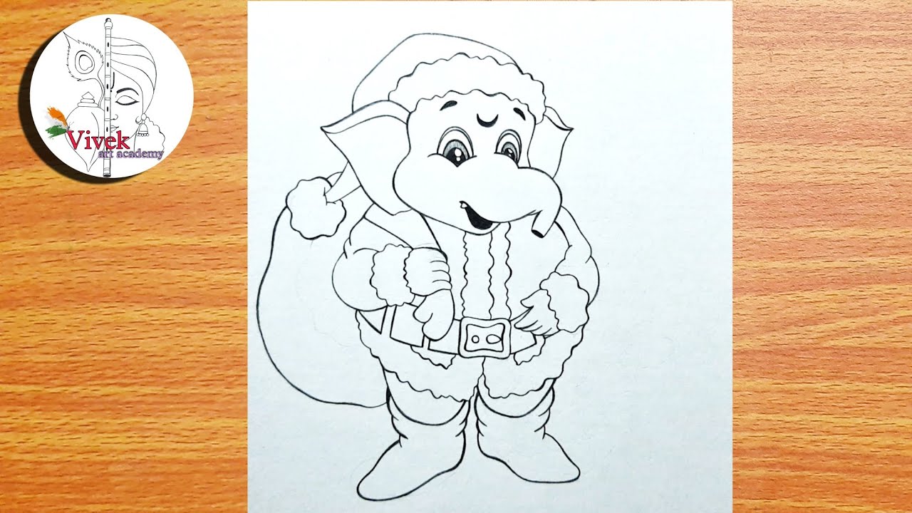 How to Draw Lord Ganesha in Santa Claus Costume | Ganpati Bappa Drawing ...
