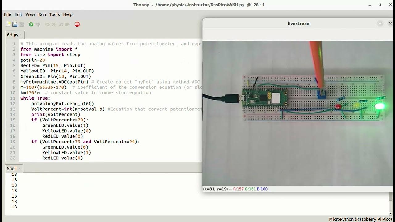 Controlling 3 number of LEDs by potentiometer with Raspberry Pi Pico - YouTube