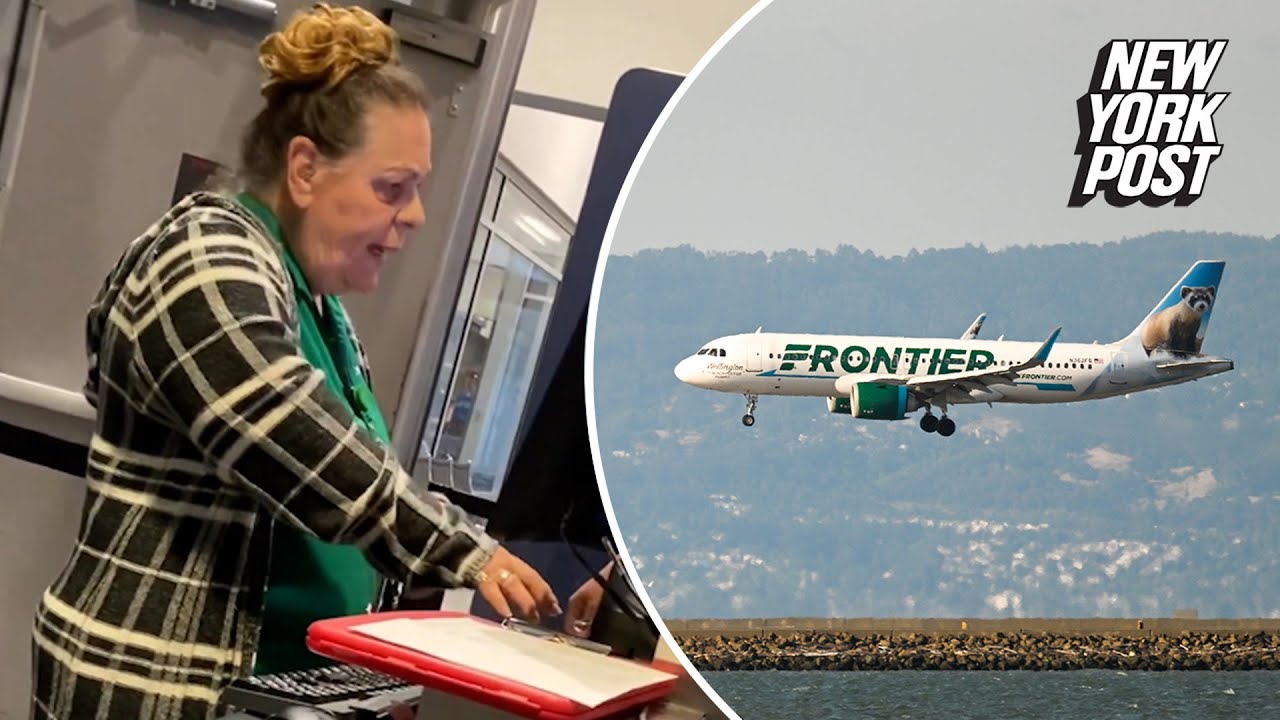 Frontier Airlines worker yelling at people to hurry up - YouTube