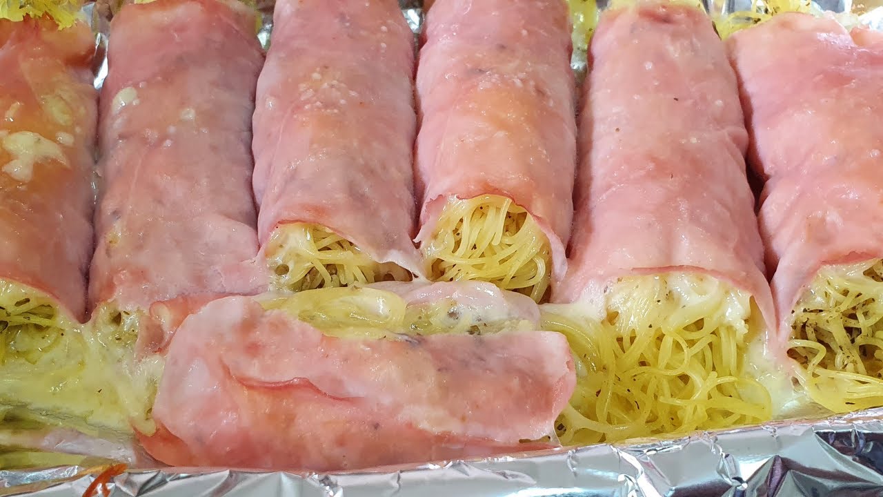 Receita Macarrão Cabelinho De Anjo Enroladinho No Presunto E Queijo