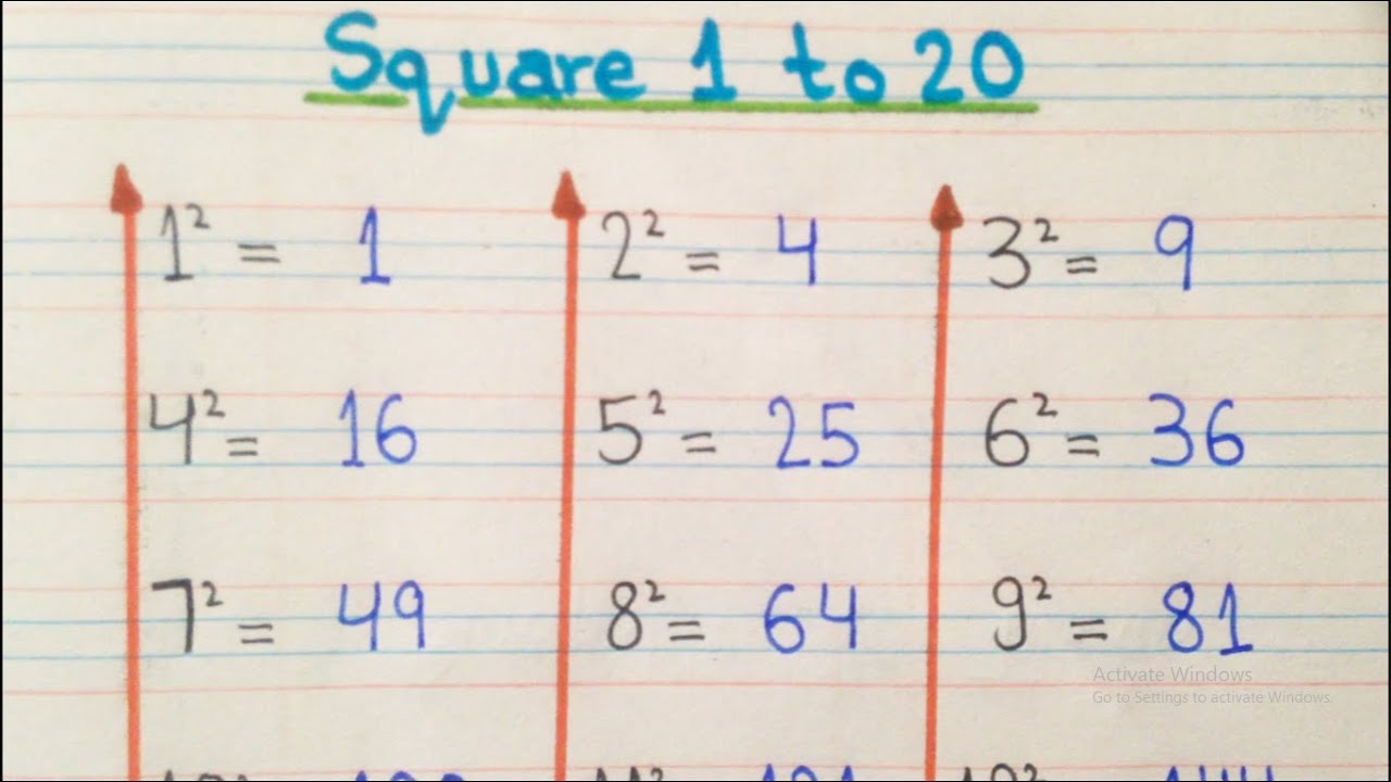 1 to 20 square - YouTube