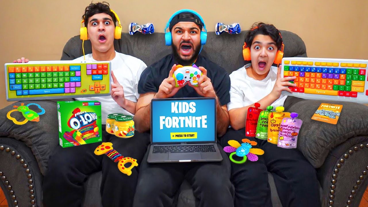 Last To Stop Playing Fortnite With KIDS GAMING SETUP Wins V-Bucks ...